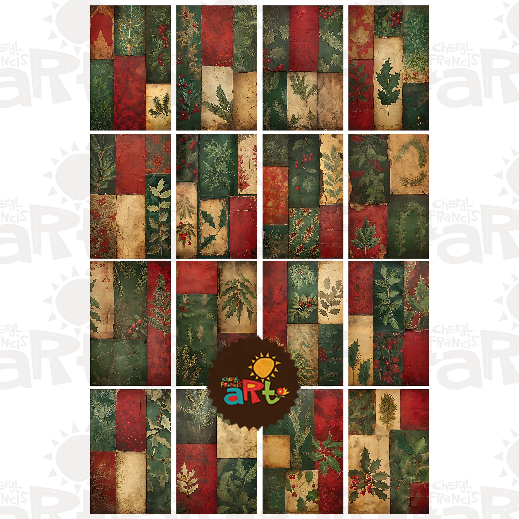 16 pc Christmas Flora Decorative Paper Collage Printable Junk Journal ...