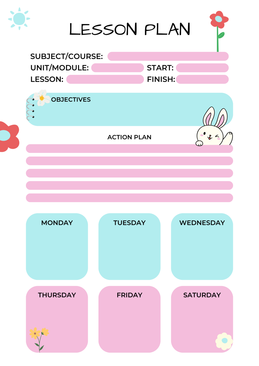 LESSON PLAN TEMPLATE for 1 Month - (31 Days) $3 Deal