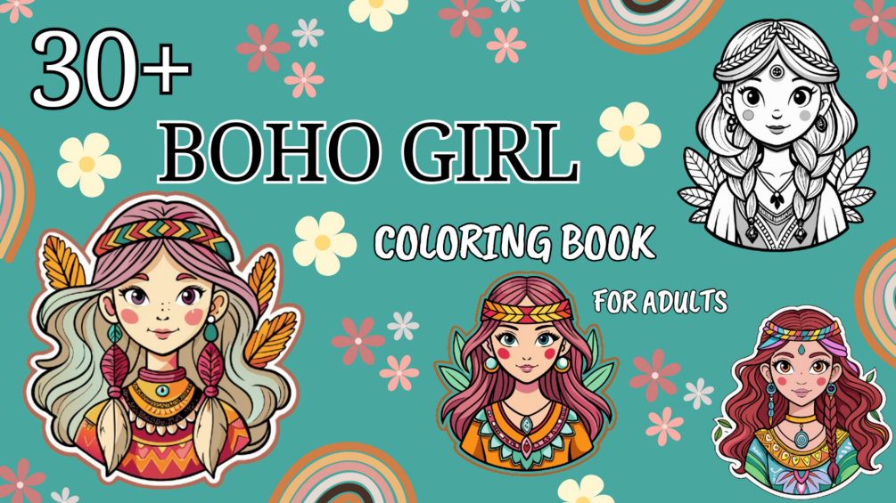 30 Cute Boho Girl Coloring Book for Teens & Adults