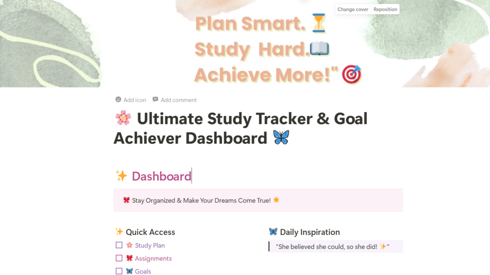 Minimalist Notion Study Tracker