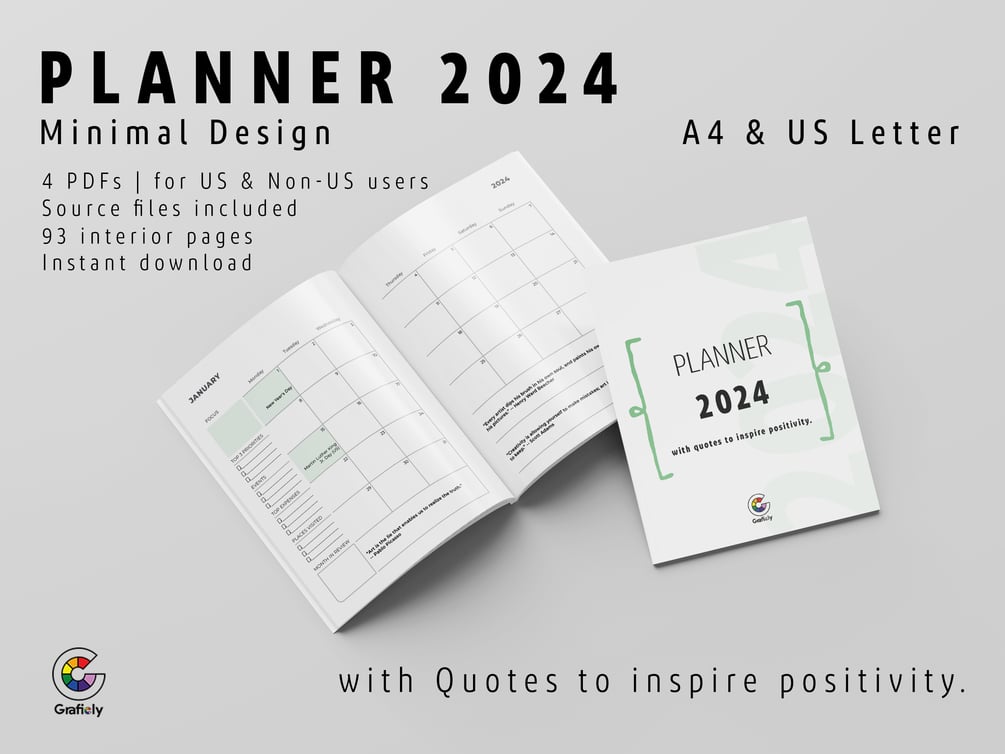 Planner 2024 : with positive quotes | A4 & US Letter Page Sizes | 93 ...