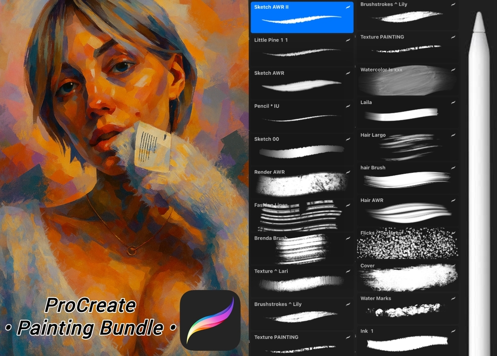 🔗 23+ Portrait Painting Brushes for Procreate on Gumroad + PDF + 5 Textures