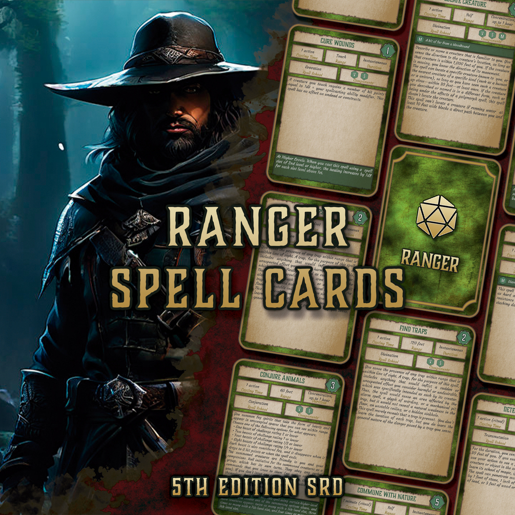 DnD Ranger Spell Cards | Character Spell Cards | 5th edition board game ...