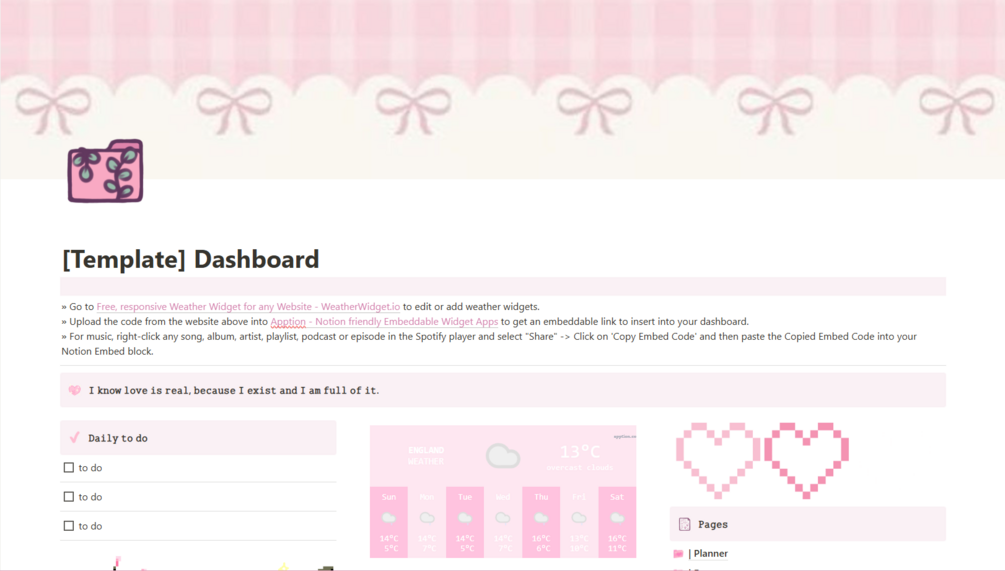 Notion Template: Pink Dashboard