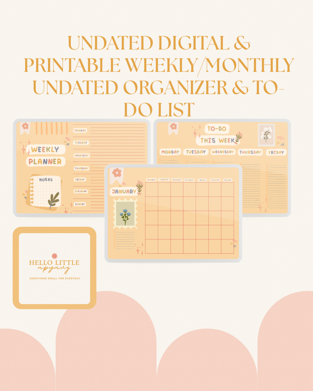 Undated Digital & Printable Weekly/Monthly Undated Organizer & To-Do List