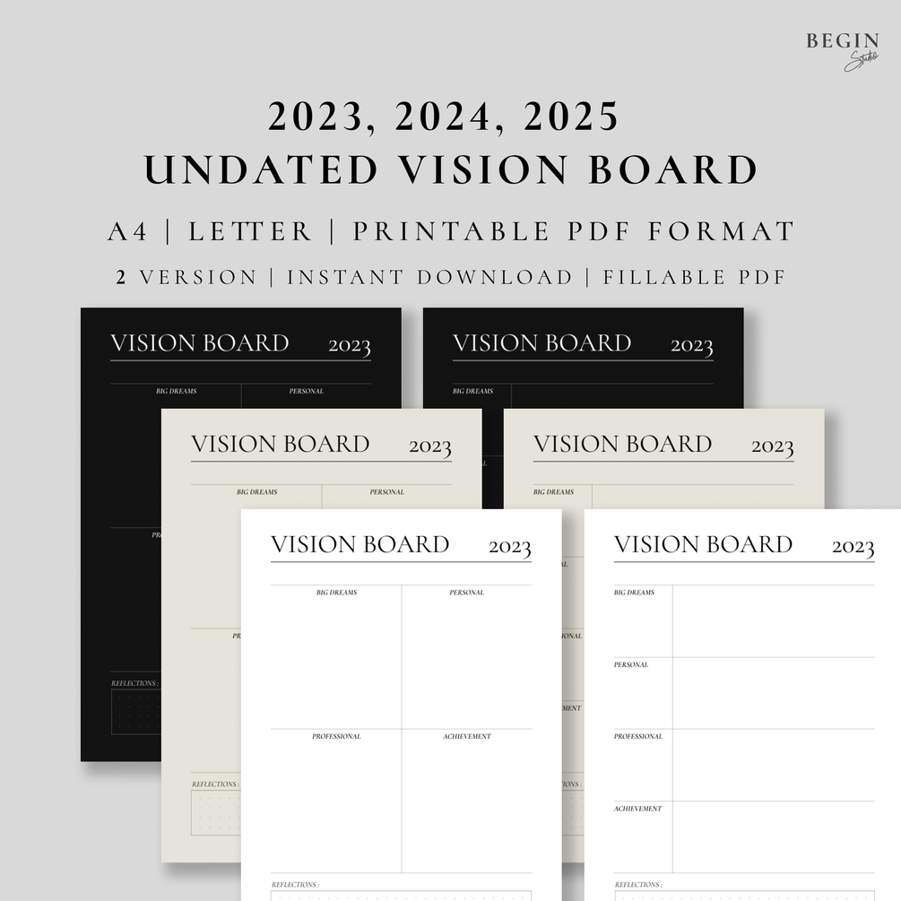Printable Vision Board Planner Template | Dream Life | 2023 2024 2025 ...