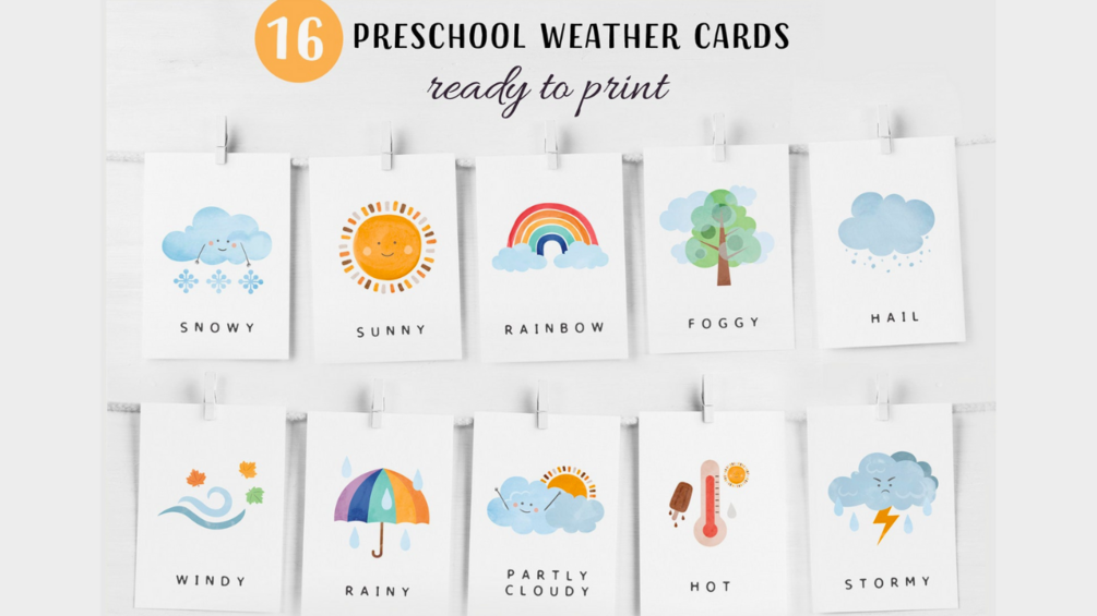 16 Weather Cards | Montessori flashcards | Pre-School Cards | Rainbow ...
