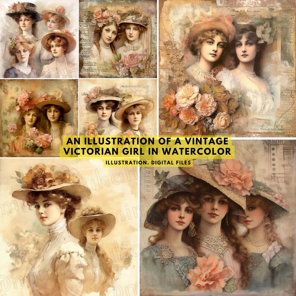 An illustration of A Vintage Victorian Girl In Watercolor. Digital ...