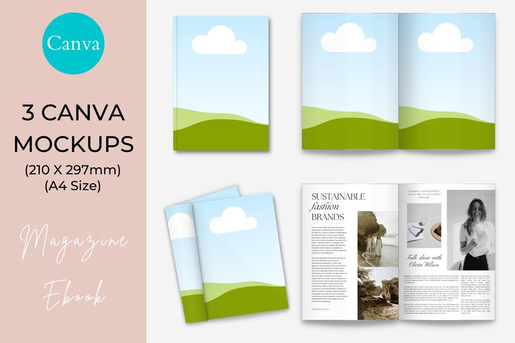Magazine Mockup for Canva A4 Size