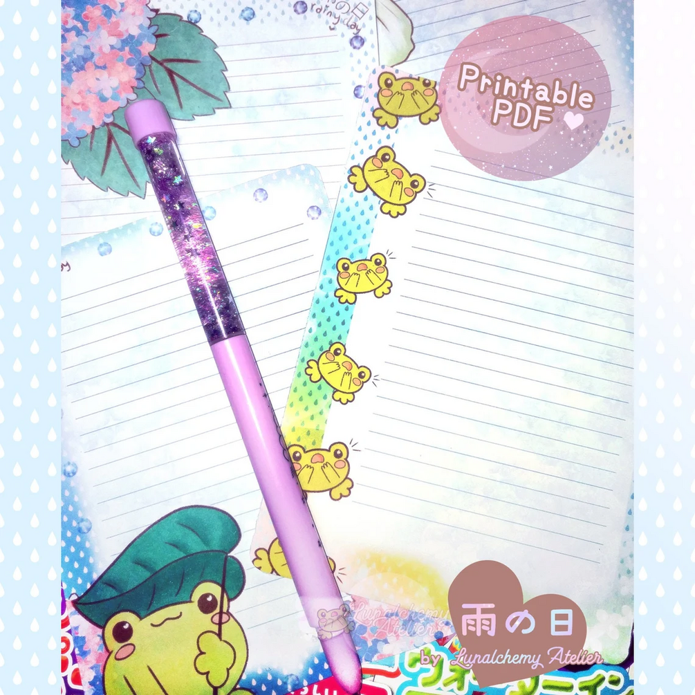 Printable Kawaii Letter Paper - A4, A5 & A6 - Frog's Rainy Day ...
