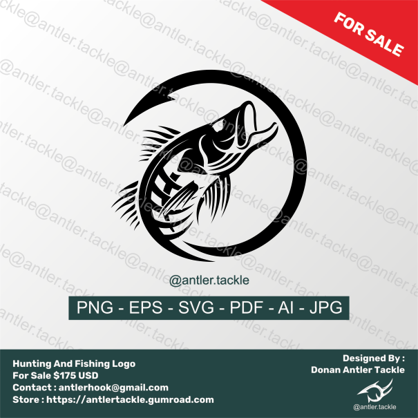 Snook Fish Hook Skeleton Fishing Logo Exclusive License Designed By ...
