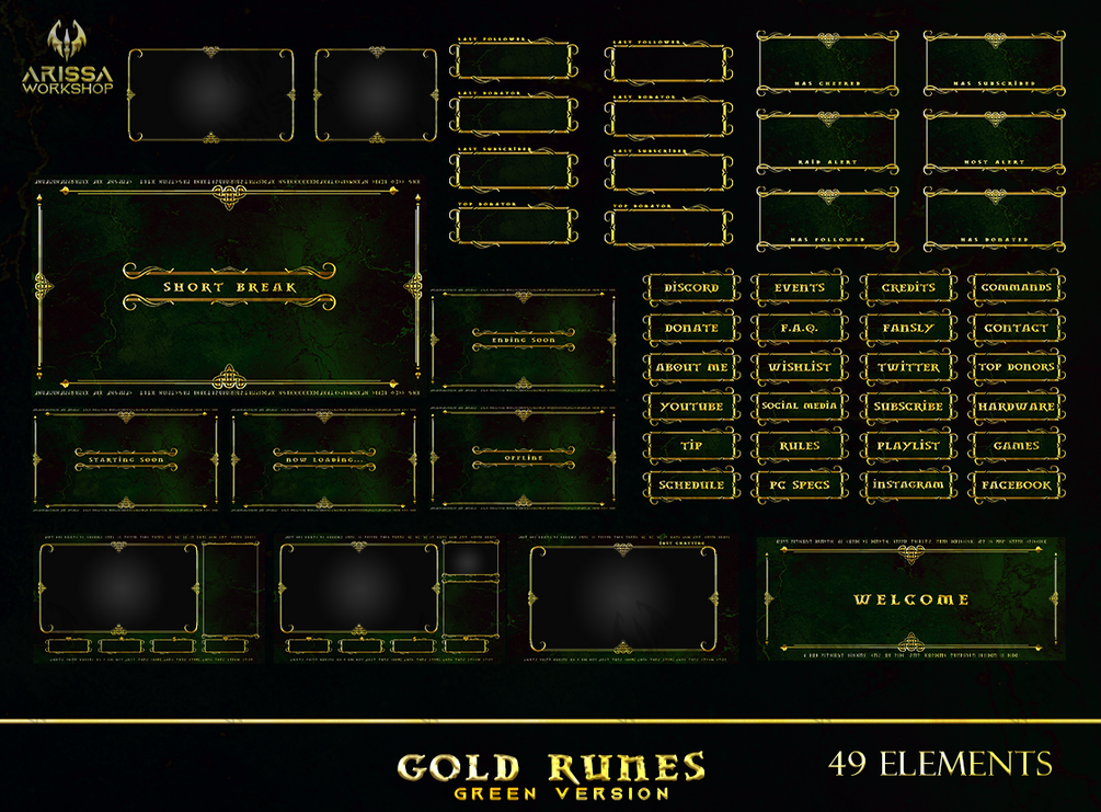 Green Royal - Gold Runes - Stream Overlay Package