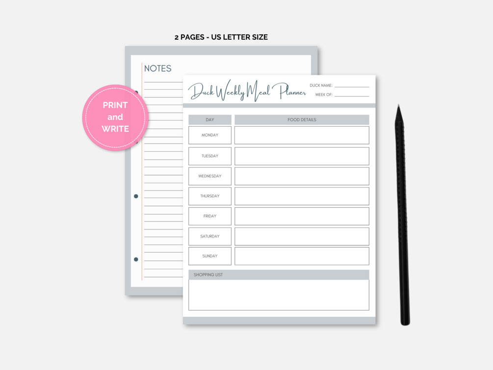Duck Weekly Meal Planner Printable