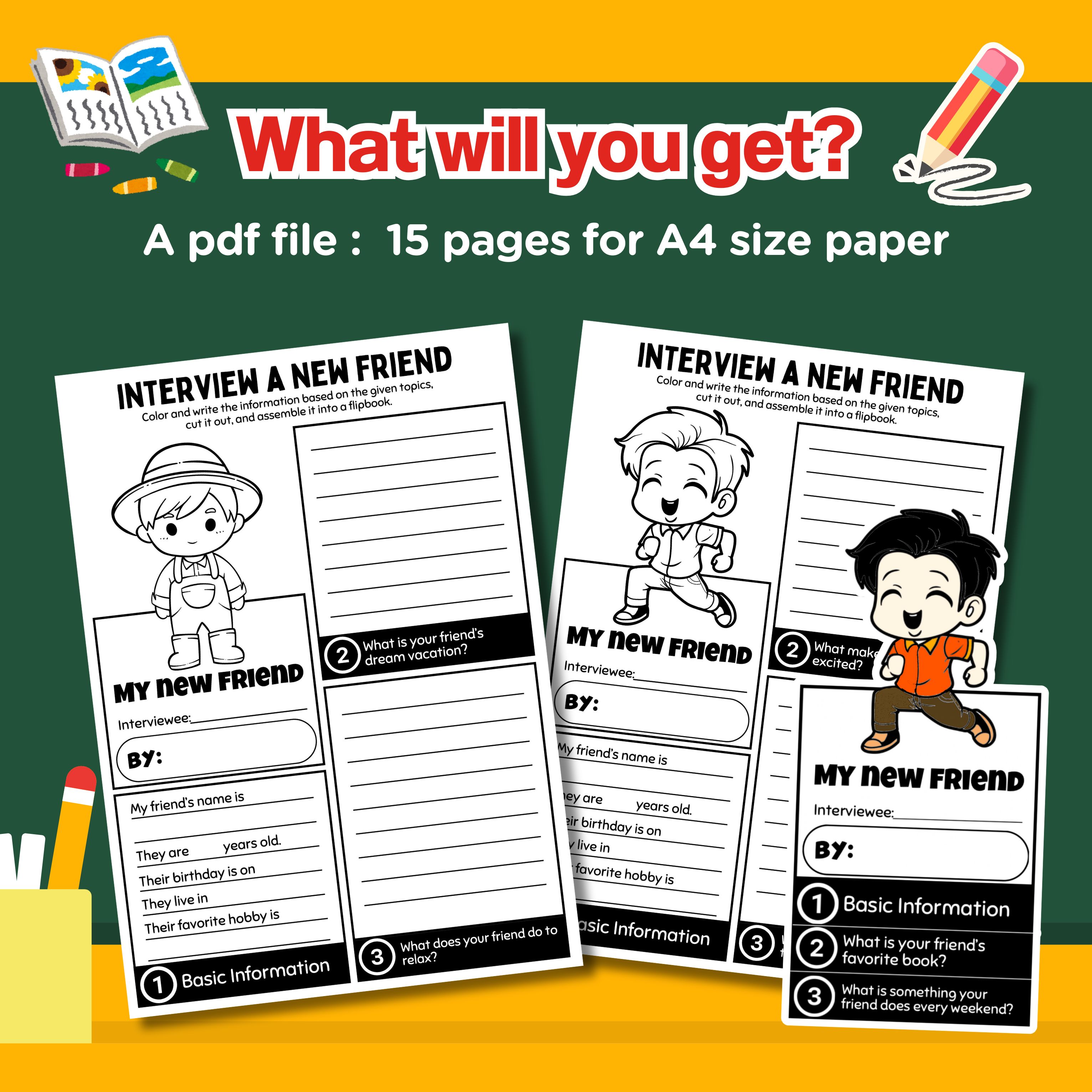 Interview a New Friend Flipbook for Grades 2-6, Back to School Activity ...