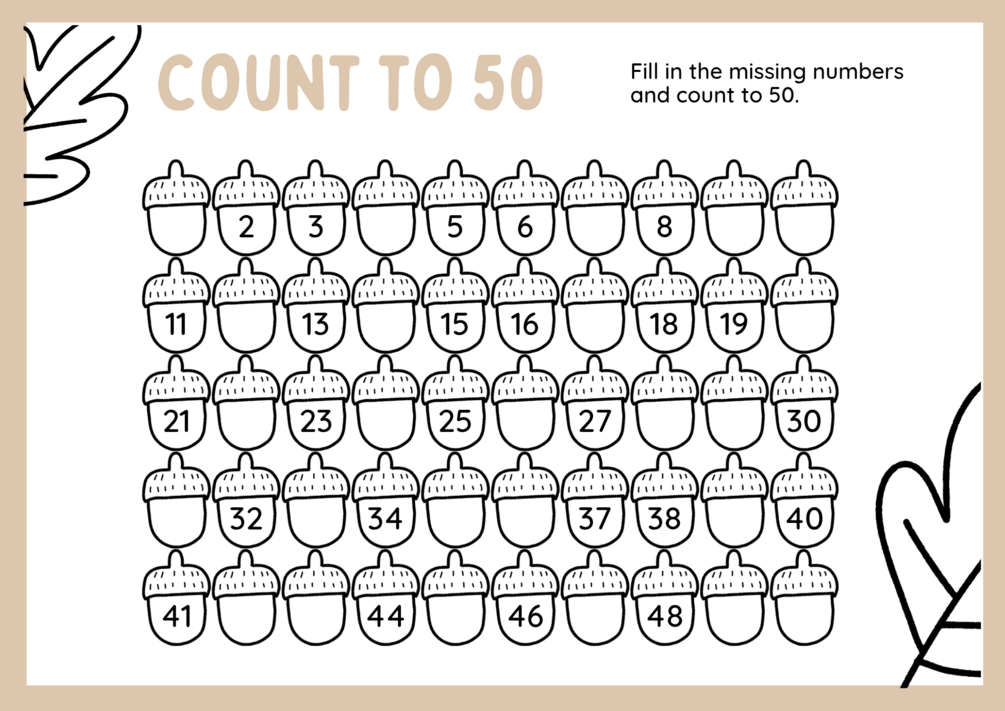 Kid Math Fun Worksheet Numbers (1-50)