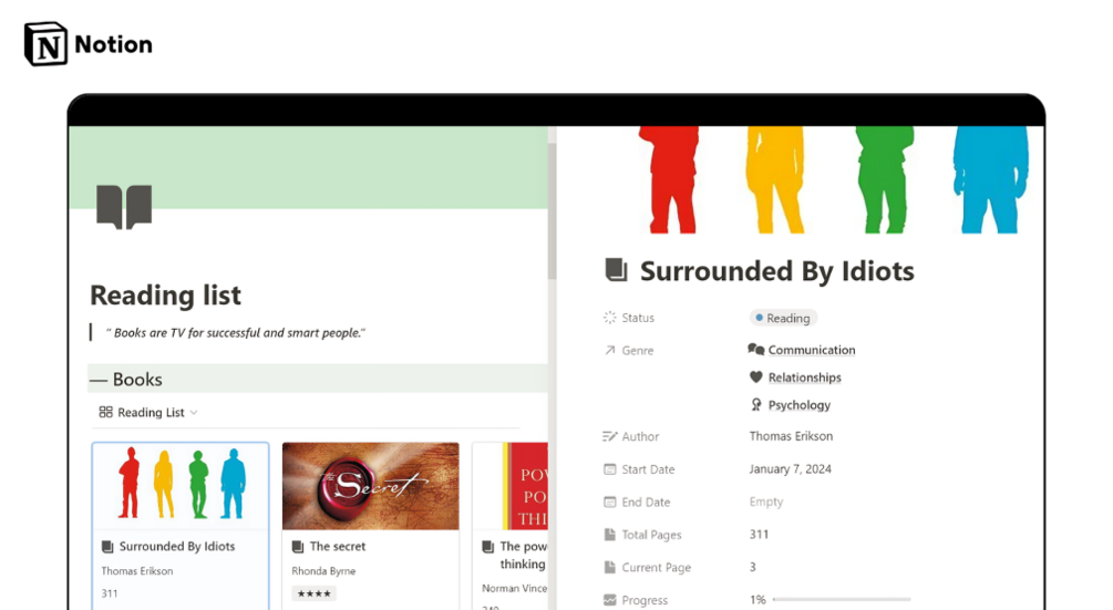 Reading List Template (green theme)