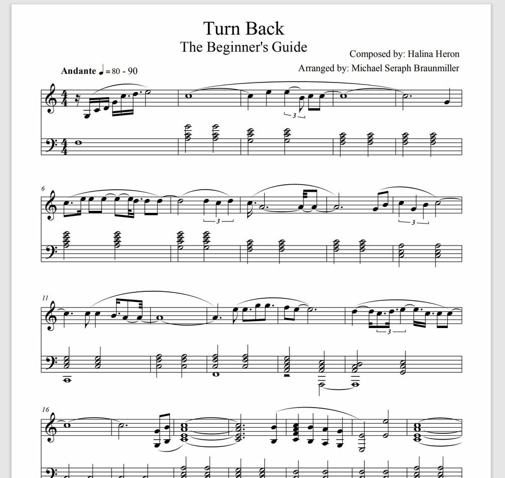 Turn Back - The Beginner's Guide (piano)