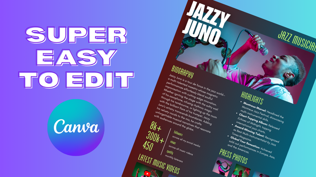 Beautiful One-Page Artist EPK Template (Canva)