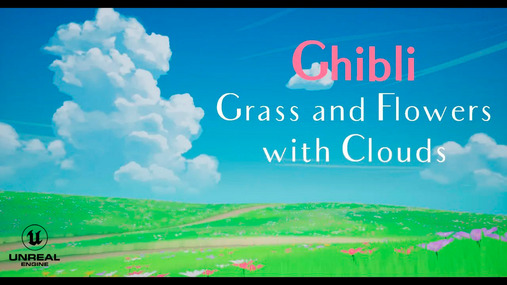 Ghibli Grass and Flowers with Clouds | Stylized Field UE5