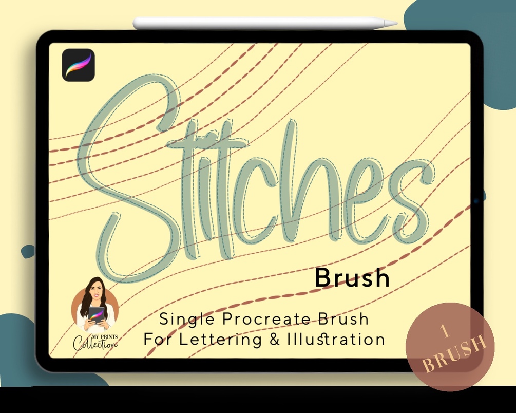 Stitches Single Procreate Brush | 1 Brush | Neon Lettering ...
