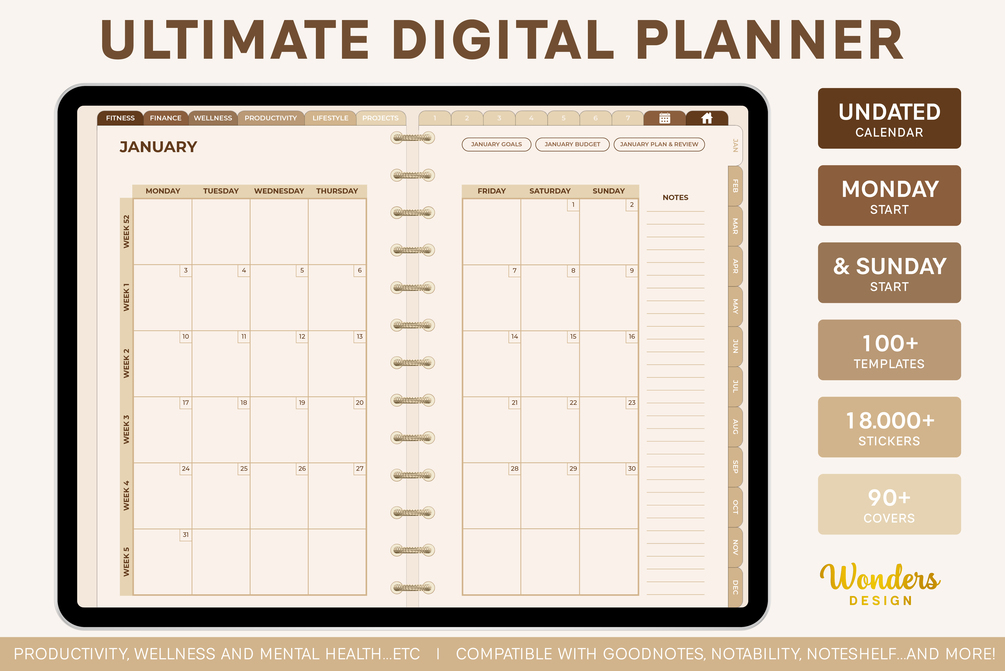 Digital Planner Undated, Digital Journal, Template