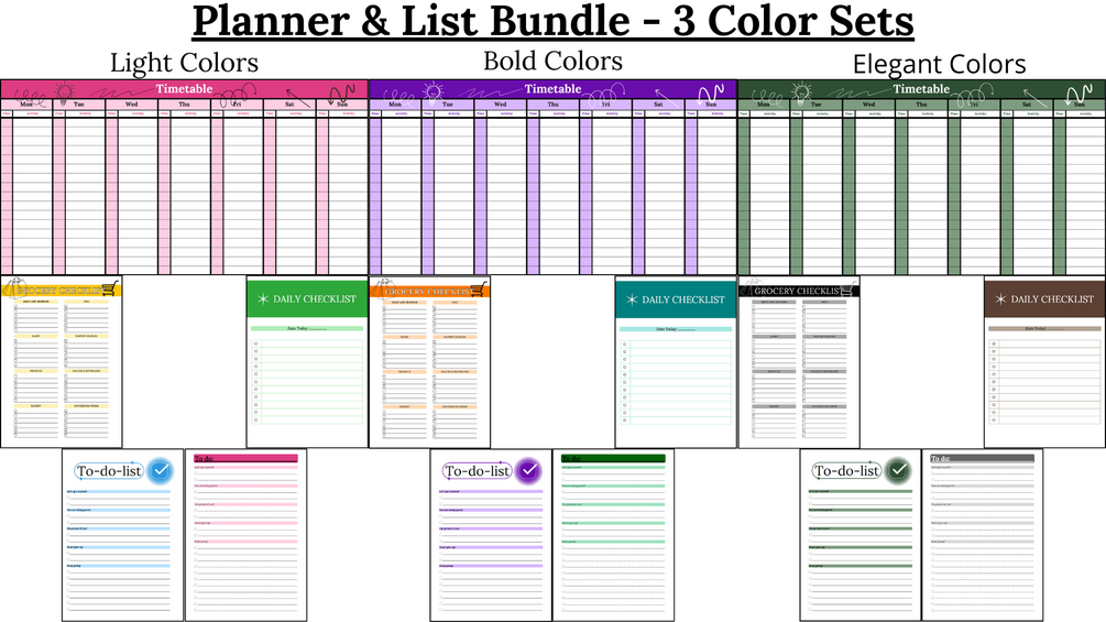 All-in-One Planner & List Pack – 3 Color Palettes
