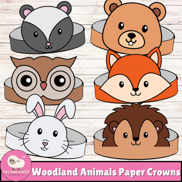 Woodland Animals Crowns Bundle | Animal Hats Set - Craft Coloring Activity