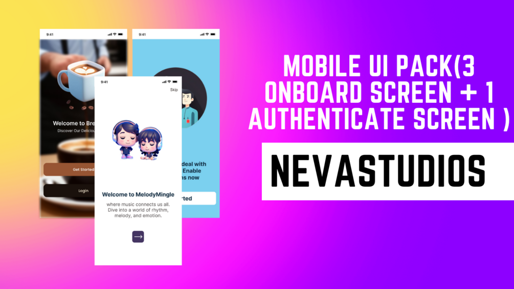 Mobile UI pack(3 onboard screen + 1 Authenticate Screen )