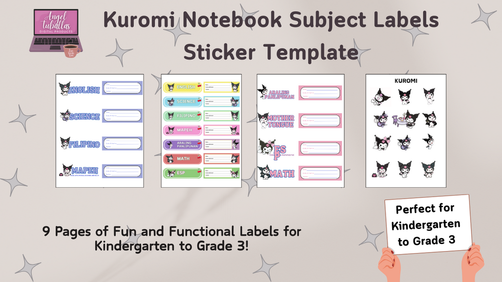 Kuromi Notebook Subject and Name Labels Sticker Template (Digital Download)