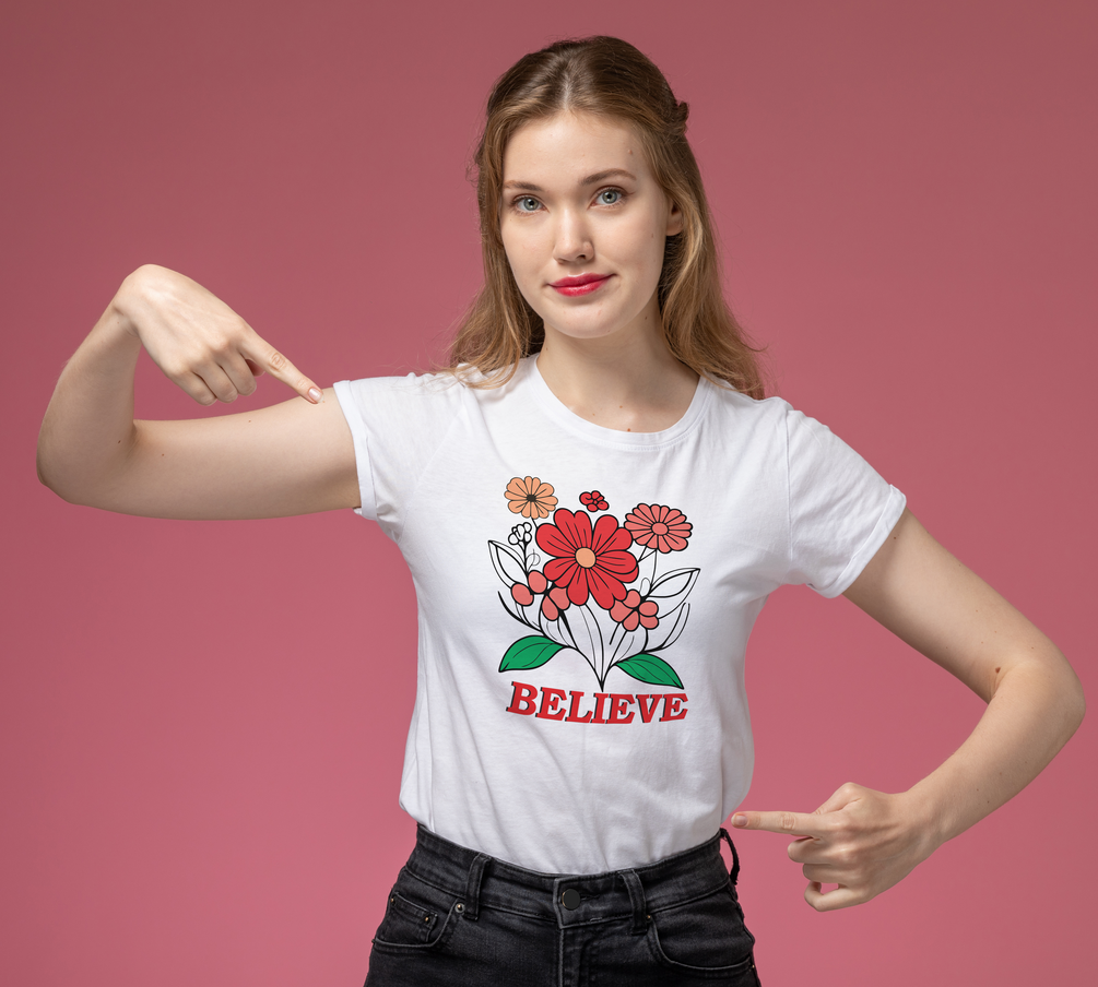 Believe Floral T-Shirt Design for Women | Motivational Quote Wrap PNG ...
