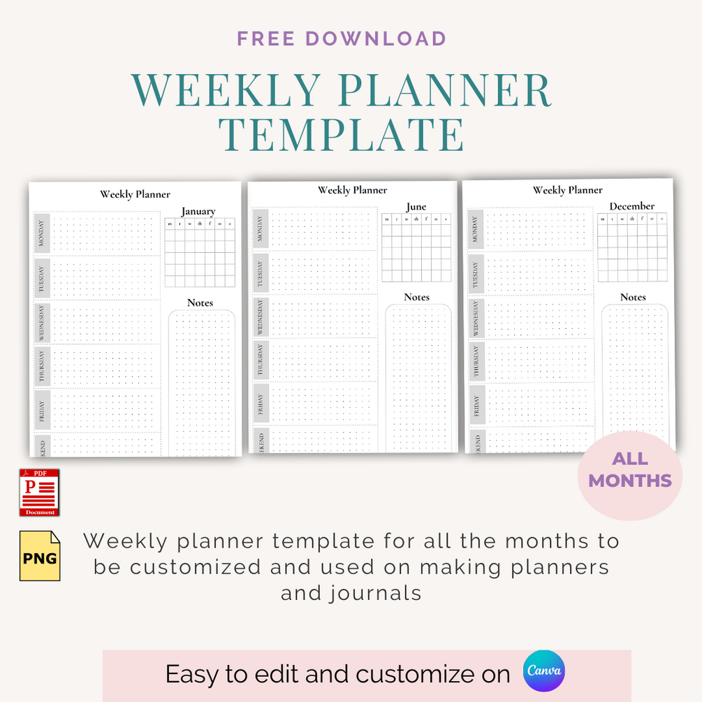 FREE! Minimalist Undated Weekly Planner Template | For Journals ...