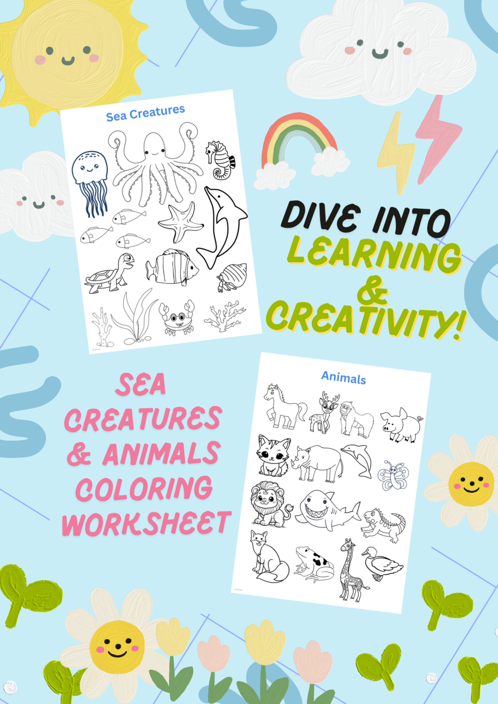 Sea Creatures & Animals Coloring Worksheet