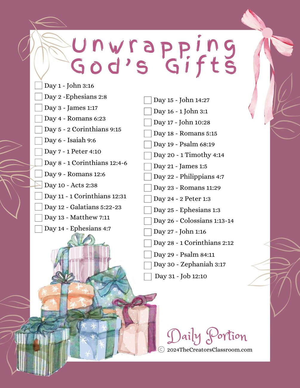 Free! Bible Reading Plan - Unwrapping God's Gifts