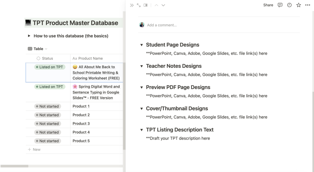 The Ultimate FREE TPT Product Tracker Notion Template for Sellers