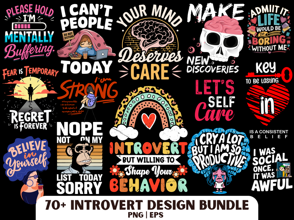 Introvert, Sarcastic Quote, Introvert Design Bundle 70+ PNG & EPS File ...