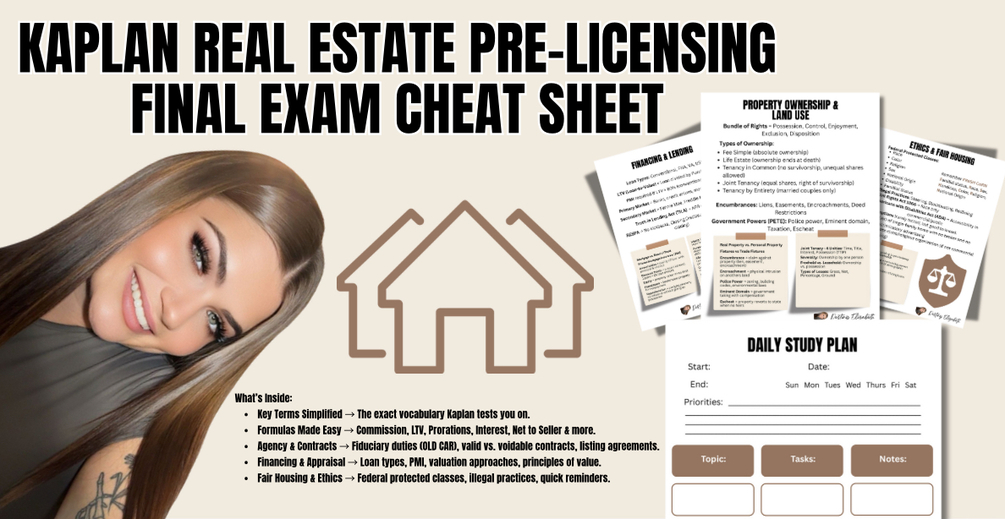 Kaplan Real Estate Pre-Licensing Final Exam Cheat Sheet