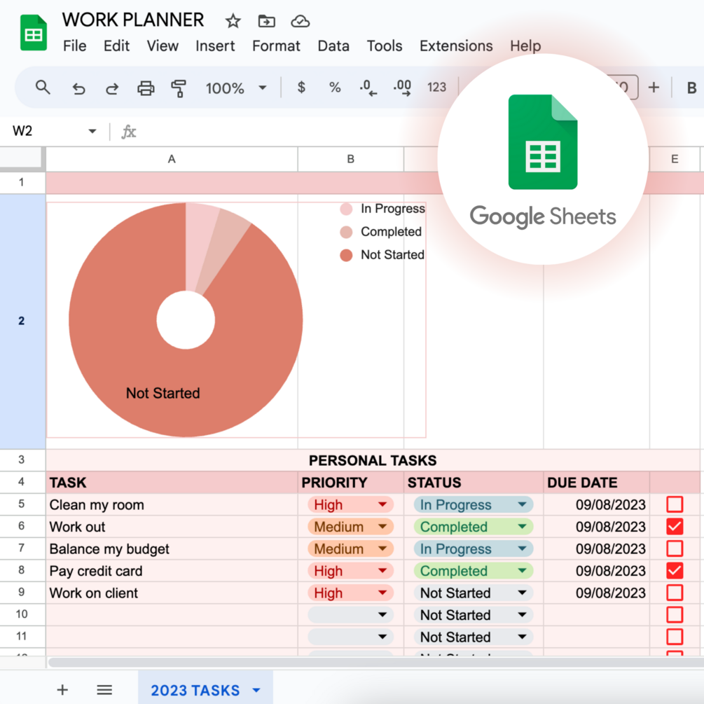 Work - Personal Planner Google Sheets Template