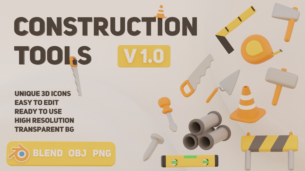 Construction Tools 3D Icons Pack V1.0