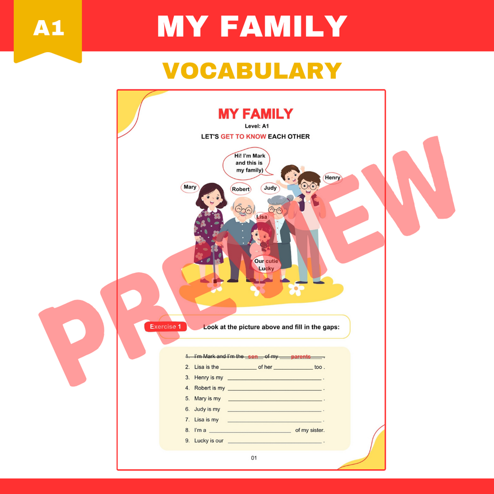 My Family Vocabulary Worksheets for A1 Learners: Learn with Fun