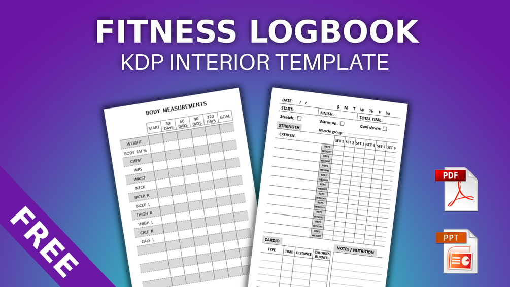 Fitness Logbook KDP Interior Template - PPT File Editable (Free)