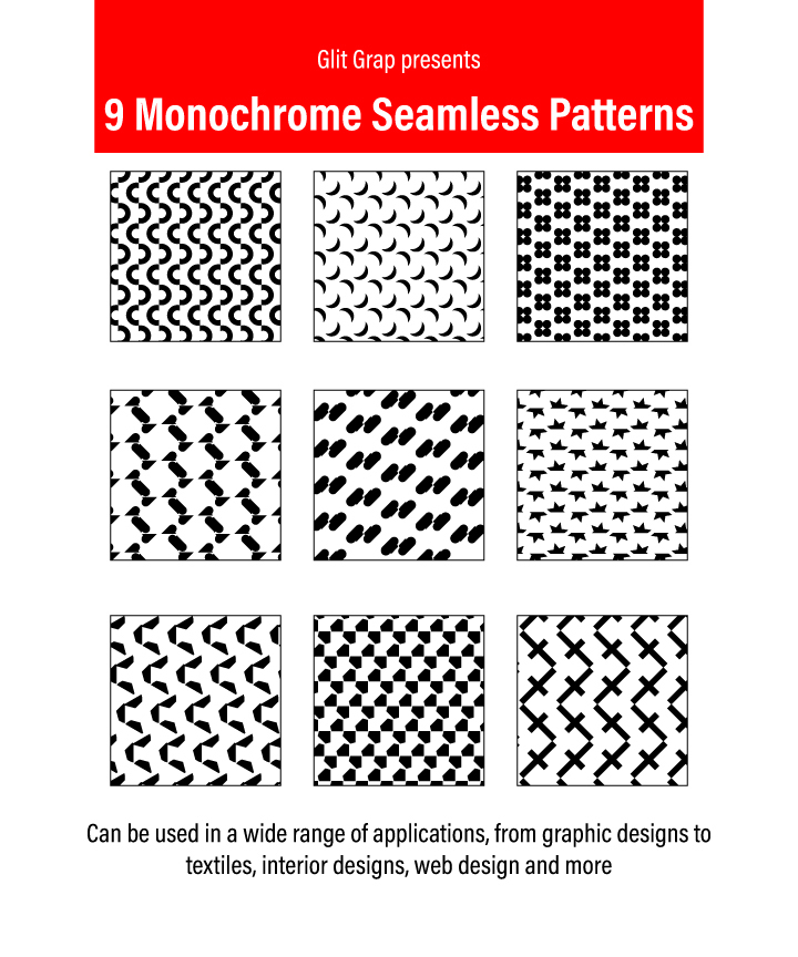 9 Monochrome Seamless Patterns