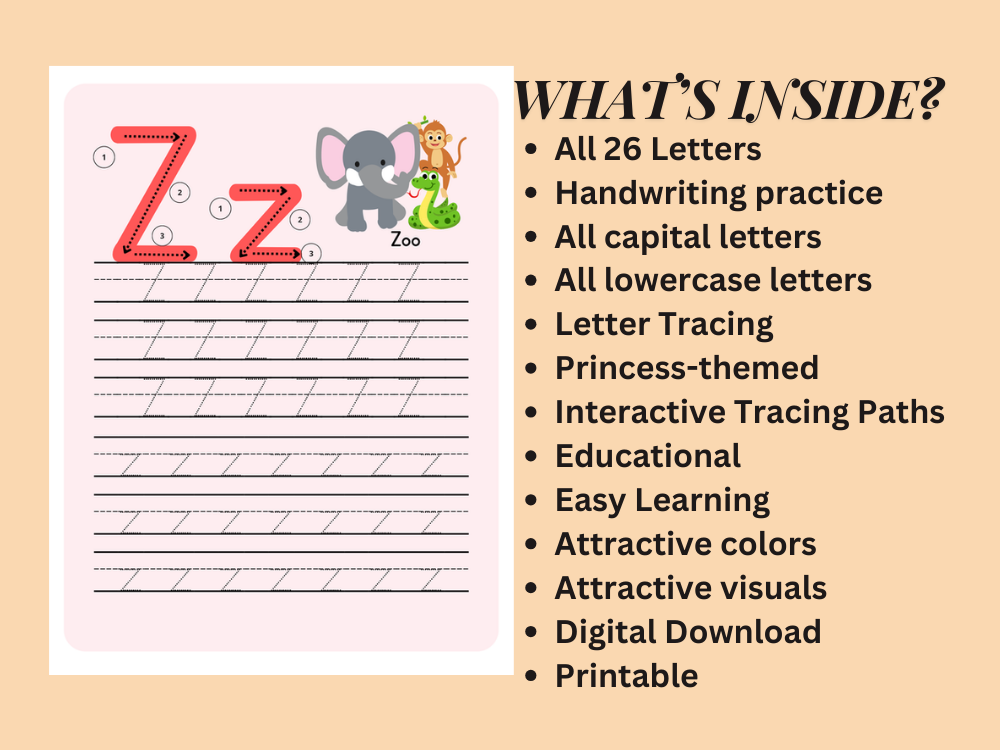 Handwriting Tracing Practice, Pink Princess, Printable for Kids ...