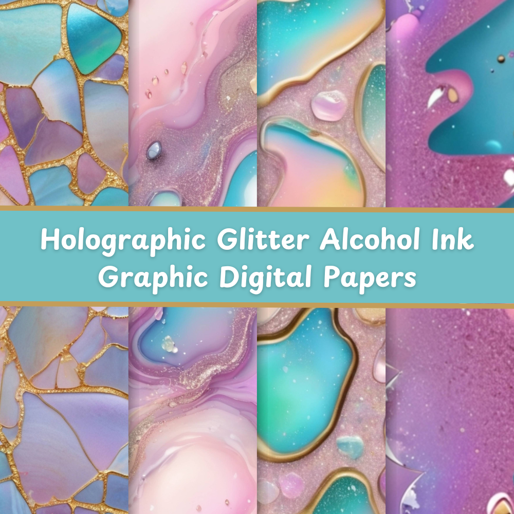 Pastel Holographic Glitter Alcohol Ink Digital Papers Backgrounds Textures