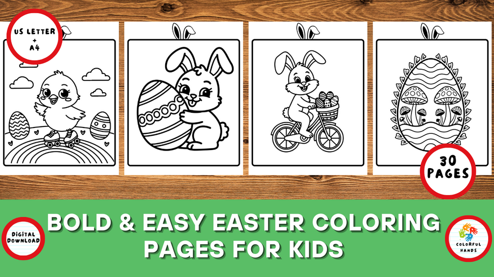 Groovy Easter Vibes – 30 Bold & Easy Coloring Pages for Kids