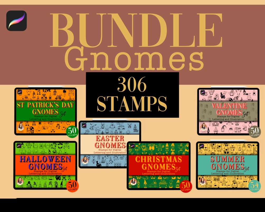 306 Gnomes Procreate Stamps Bundle, Summer Beach Gnome, Halloween Gnome ...
