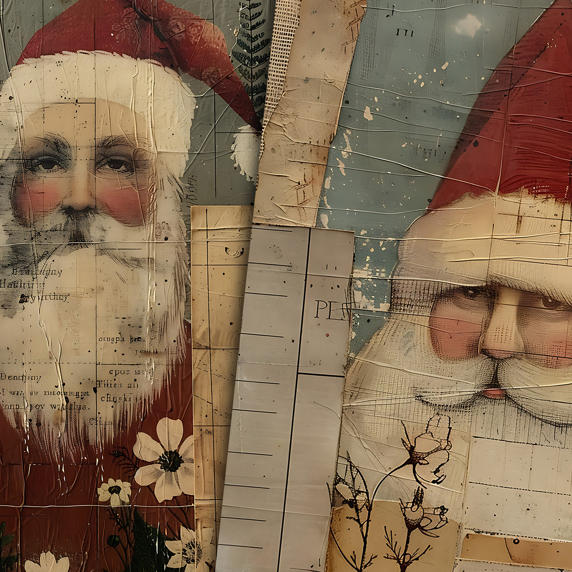 12 pc Santa Face Collage Ephemera Printable Junk Journal Half Papers ...