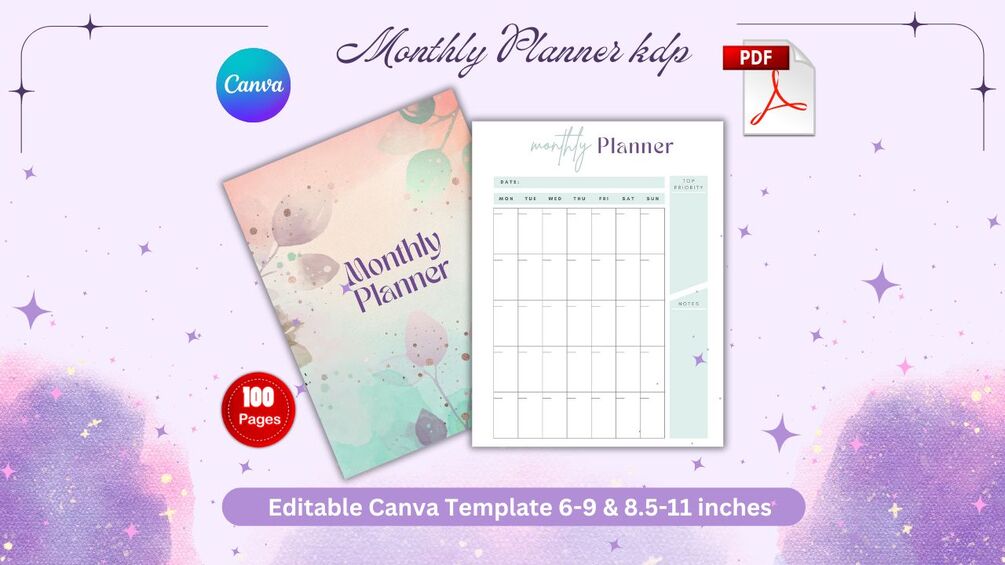 Editable Canva Monthly Planner for KDP