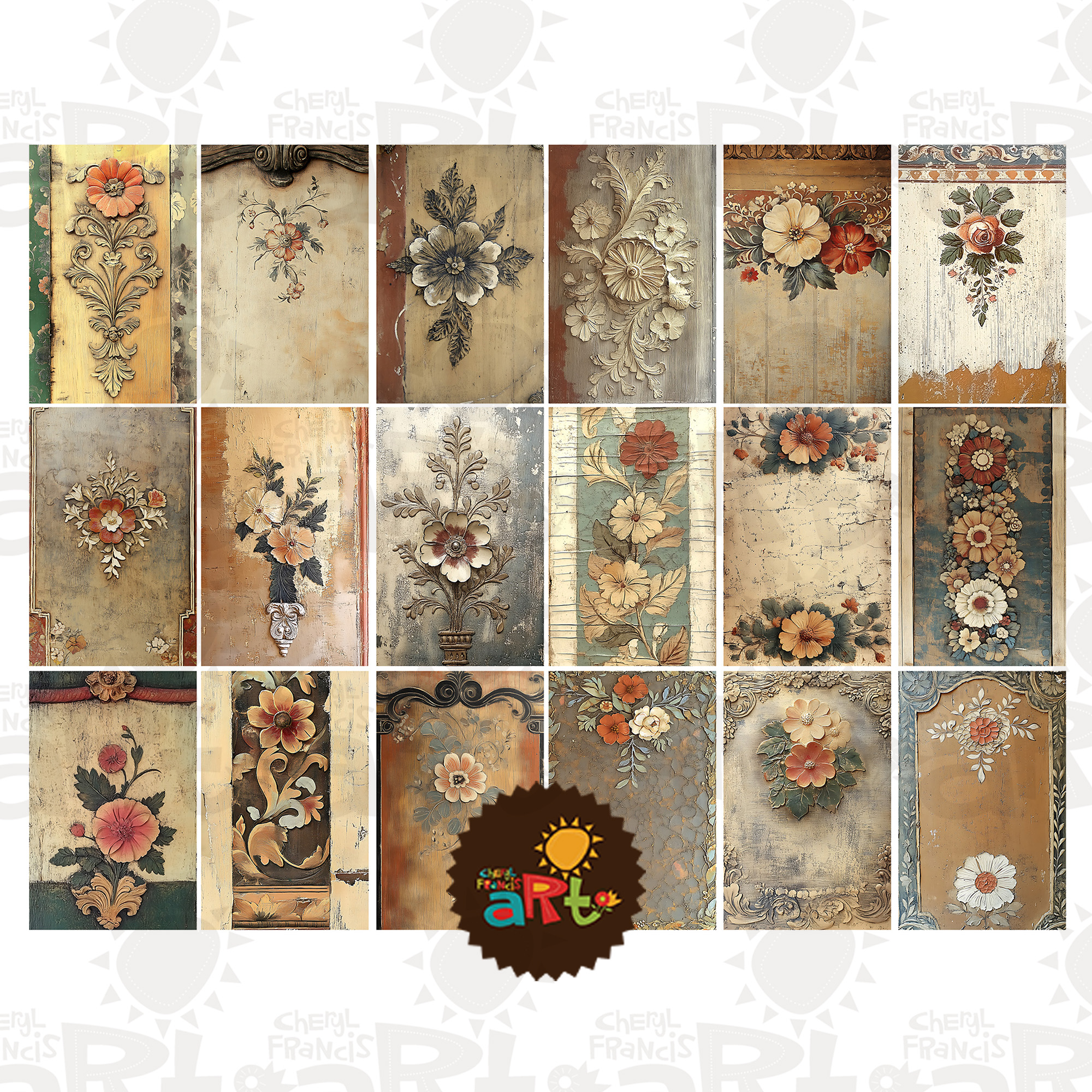 18 pc Various Vintage Ornamental Floral Decorations Printable Junk ...