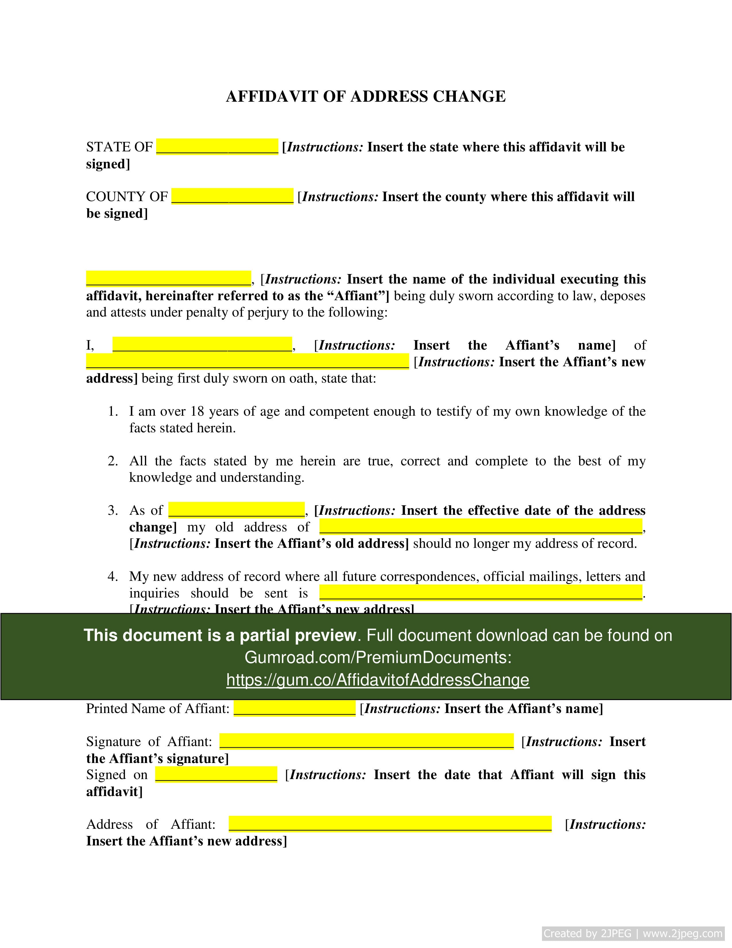 Address Affidavit Form