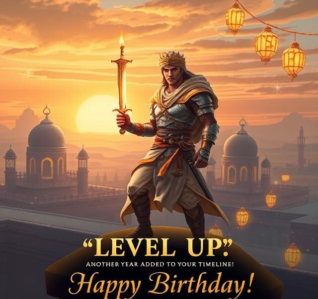 Prince of Persia–inspired time-travel birthday theme card